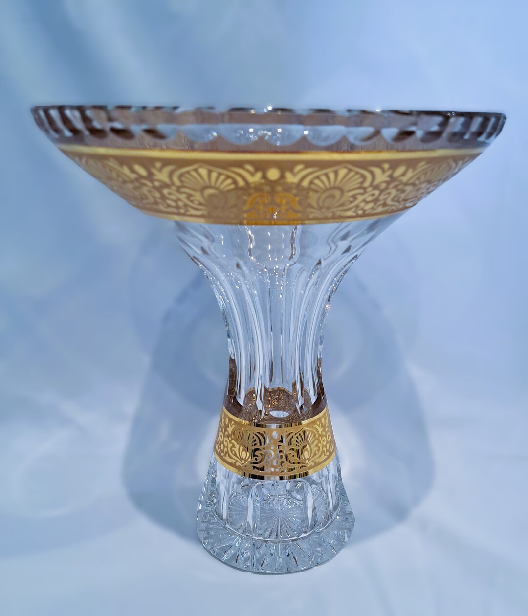 Bohemia Glass Cut Crystal Open Vase 21 Cm Decorated Gold - Etsy
