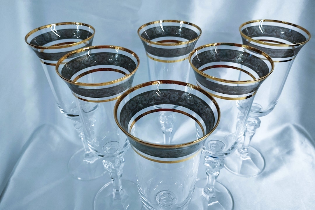 Bohemia Crystalite Glass Champagne Glasses 20,5 Cm 6pcs Decorated Gold ...
