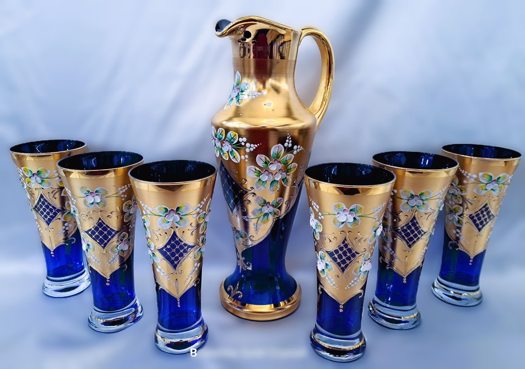 Luxury Bohemia Glass Set 61 Decorated Gold and Enamel, 3 Colors - Etsy