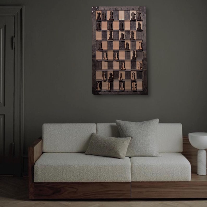 Vertical Wall Chess Board, Wooden Mounted Chess Set With Pieces, Wall ...