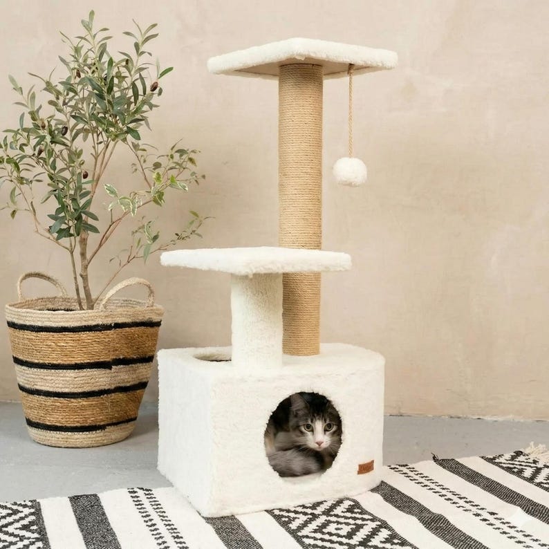 Space-saving Corner Cat Tree Tower: Multi-level Wood Condo With 2 ...