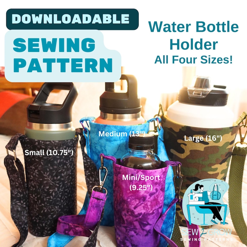 Easy Water Bottle Holder Sewing Pattern - 4 Sizes! (DIGITAL DOWNLOAD ...