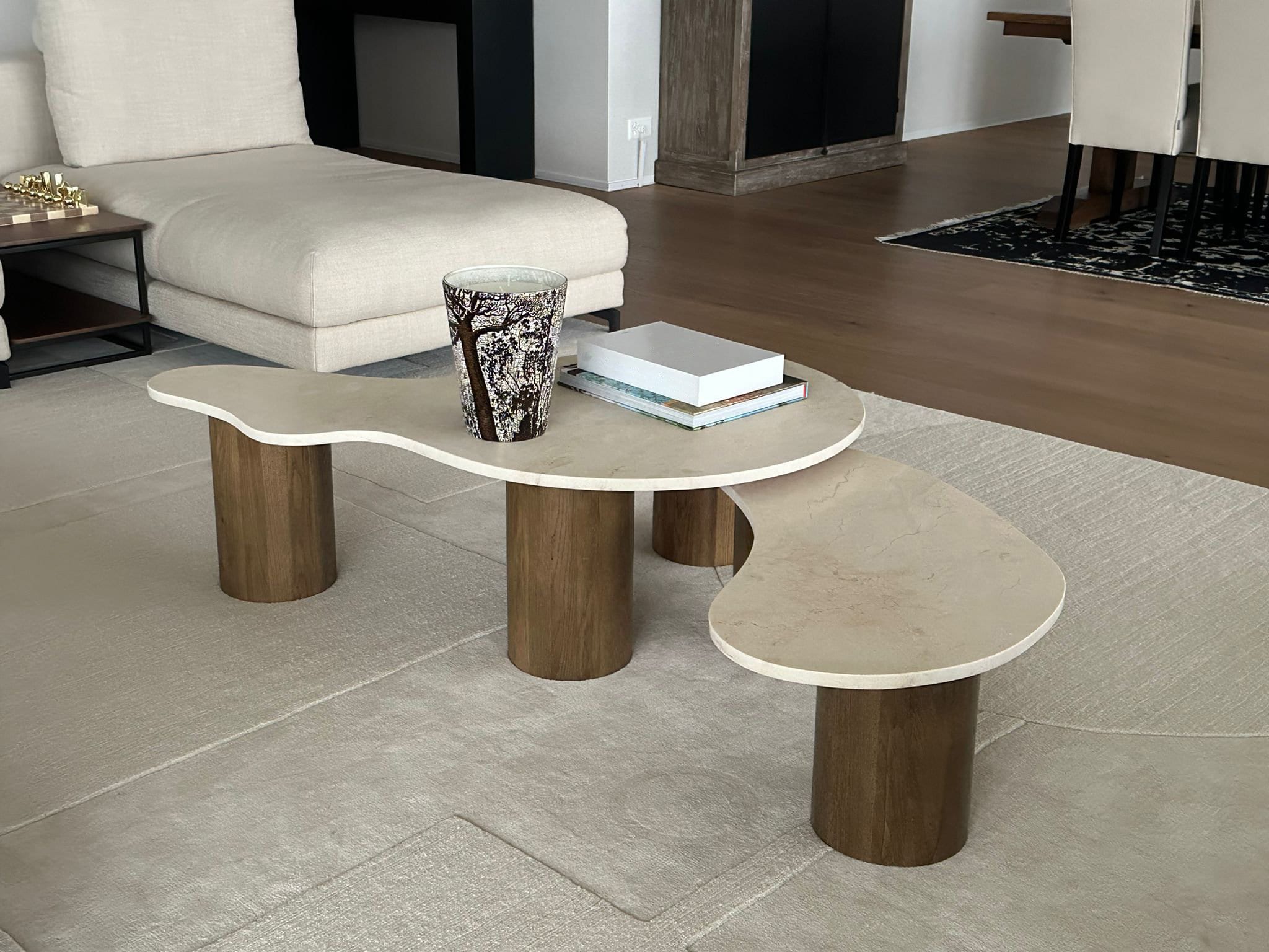 Set 2 Coffee Tables/ Oak and Stone/ Round Table/ Organic Table/ Modern ...