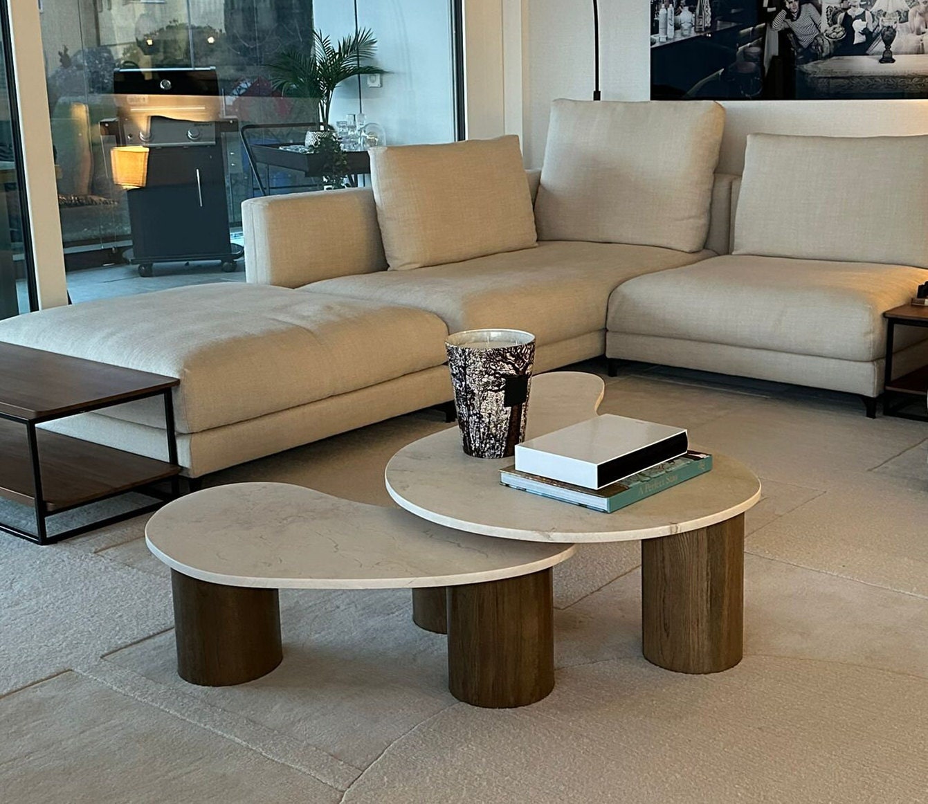 Set 2 Coffee Tables/ Oak and Stone/ Round Table/ Organic Table/ Modern ...