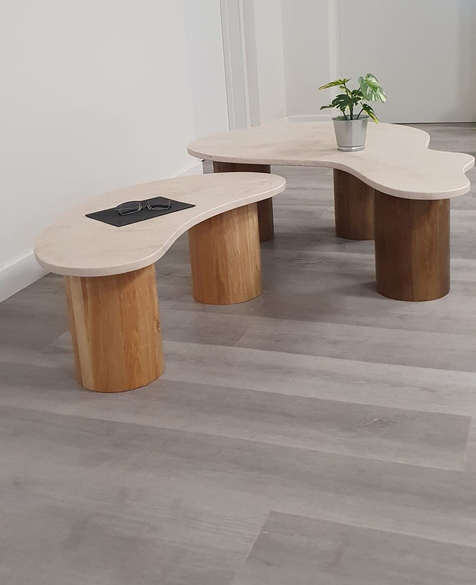 Set 2 Coffee Tables/ Oak and Stone/ Round Table/ Organic Table/ Modern ...