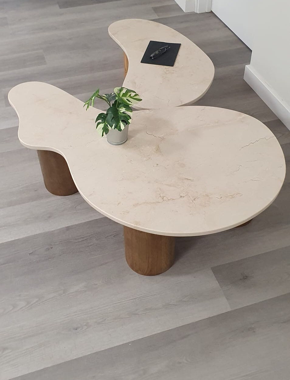 Set 2 Coffee Tables/ Oak and Stone/ Round Table/ Organic Table/ Modern ...