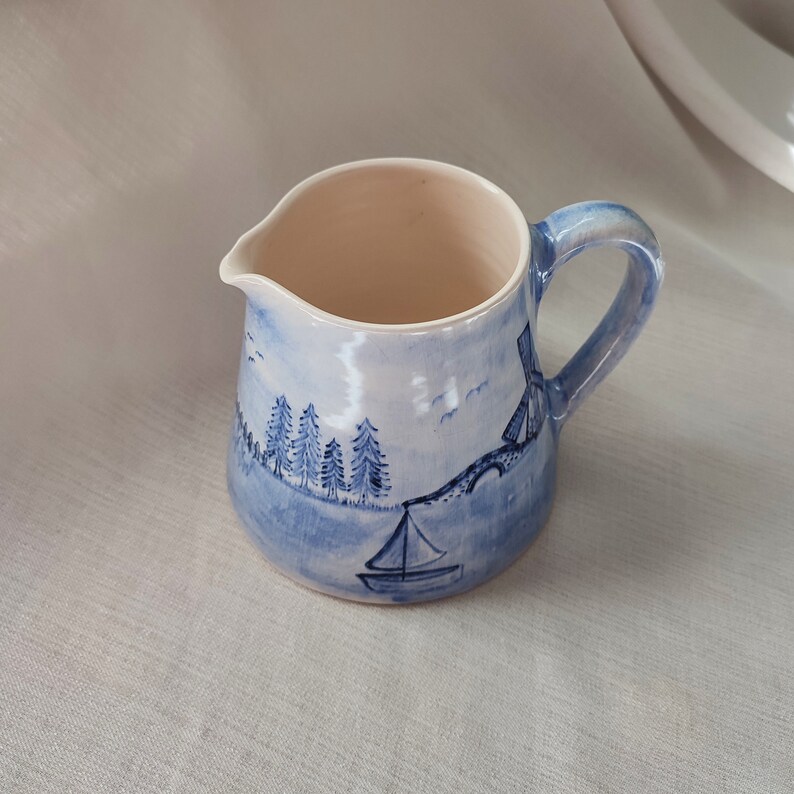 Blue and White Minimal Conical Jug, Handmade Ceramic Small Milk Jug ...