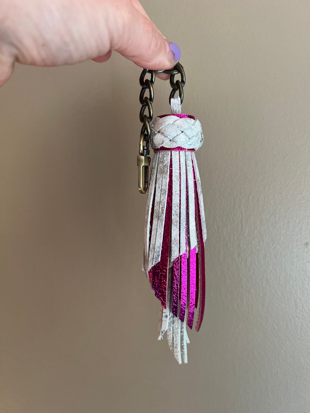 Leather Tassel - White Oil Slick & Metallic Magenta - Etsy