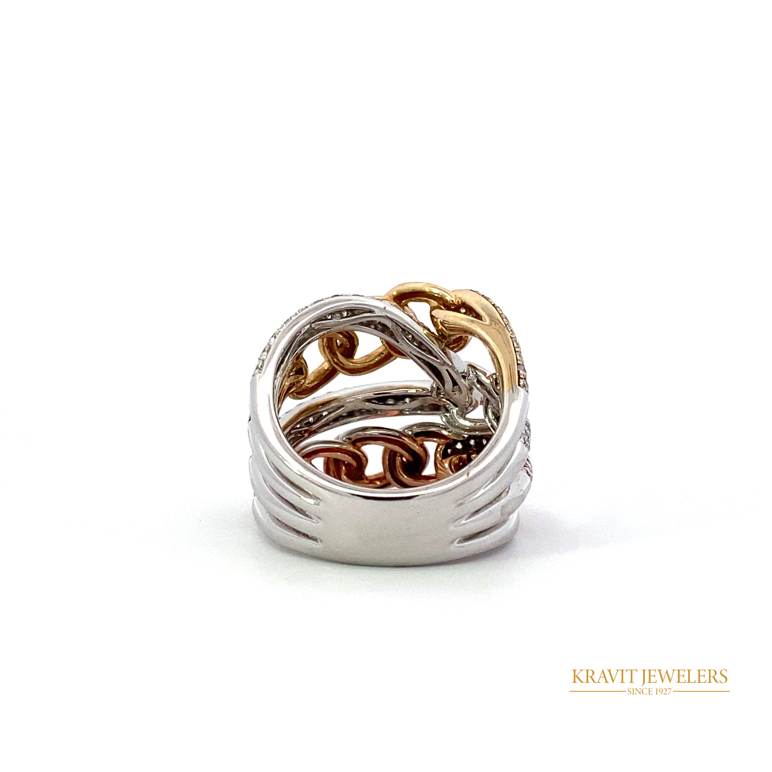 14K Tri Color Diamond Chain Link Ring - Etsy