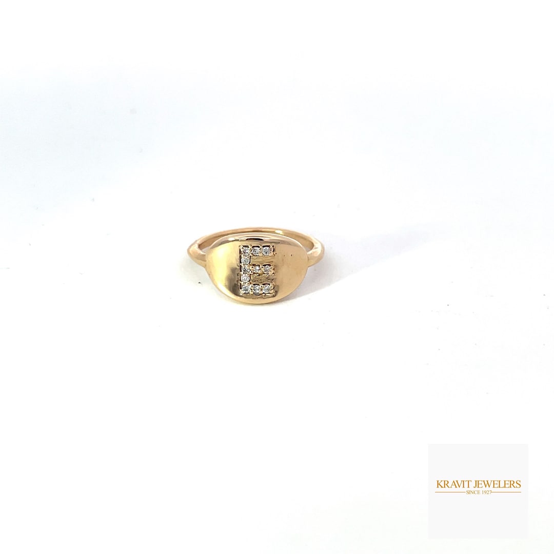 14K “E” Gold Pinky Ring - Etsy