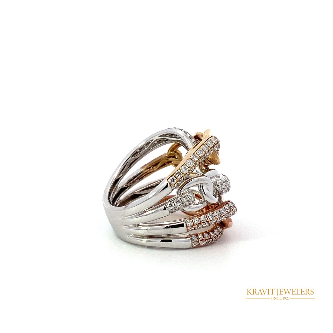 14K Tri Color Diamond Chain Link Ring - Etsy