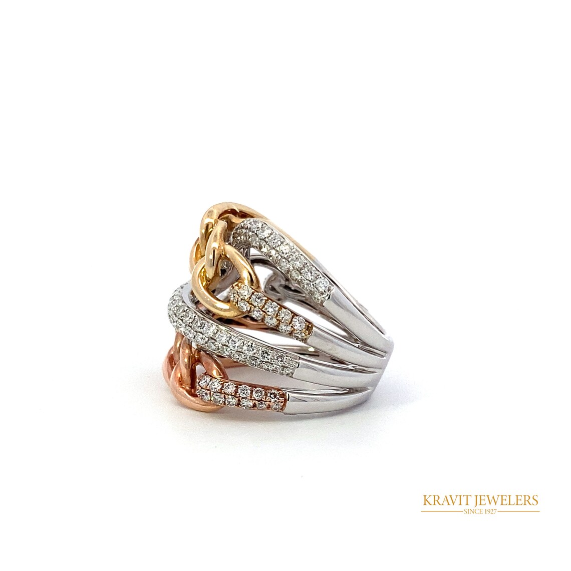 14K Tri Color Diamond Chain Link Ring - Etsy