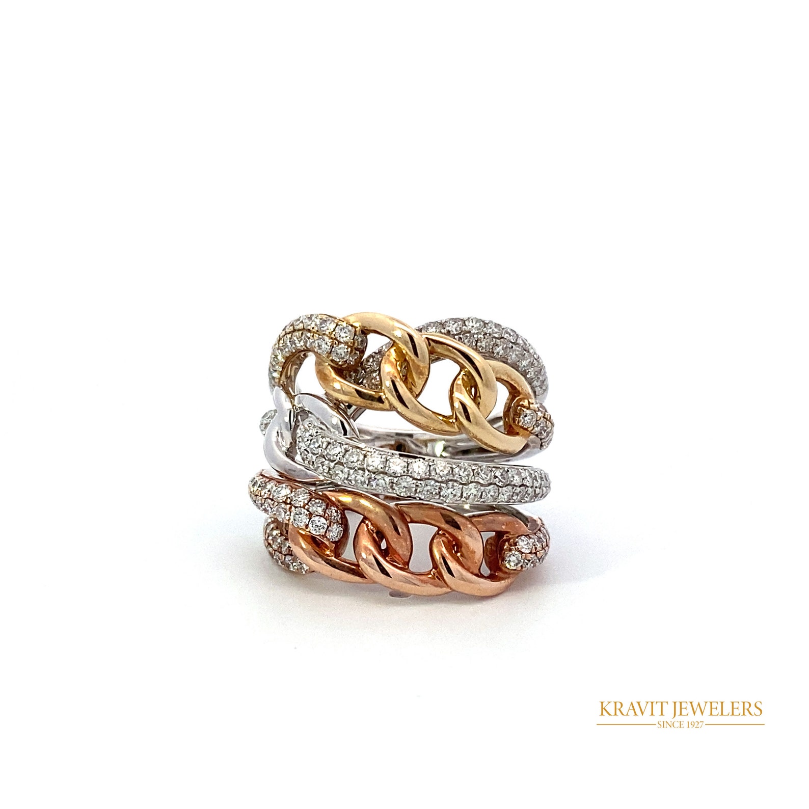 14K Tri Color Diamond Chain Link Ring - Etsy