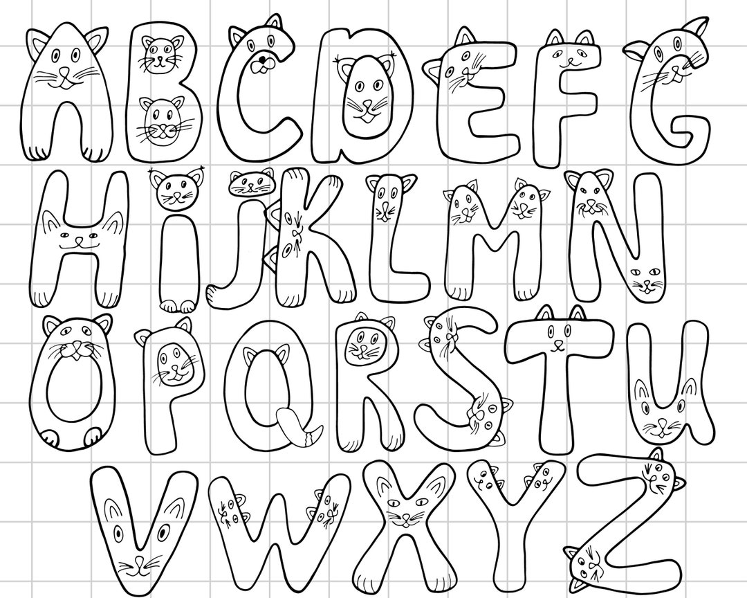 ALPHABET CAT FONT Svg - Handdrawn Style Cat Bubble Writing Font ...