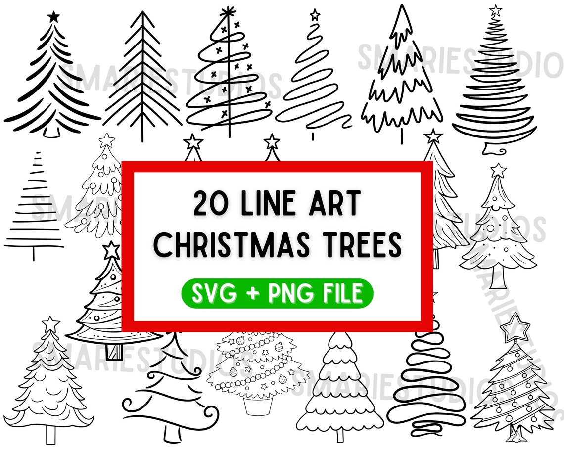 LINE CHRISTMAS TREES Svg Drawn Unique Xmas Tree Images Cute Merry Trees ...