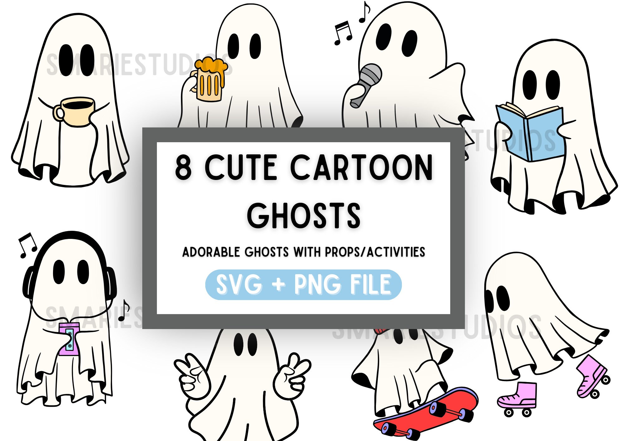 CUTE CARTOON GHOST Svg Ghosts Doing Activities Adorable Ghoul Halloween ...