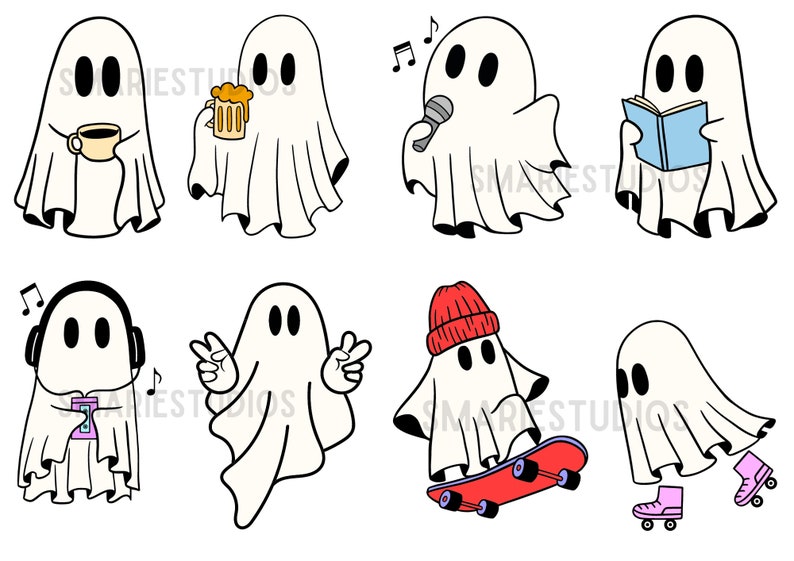 CUTE CARTOON GHOST Svg Ghosts Doing Activities Adorable - Etsy