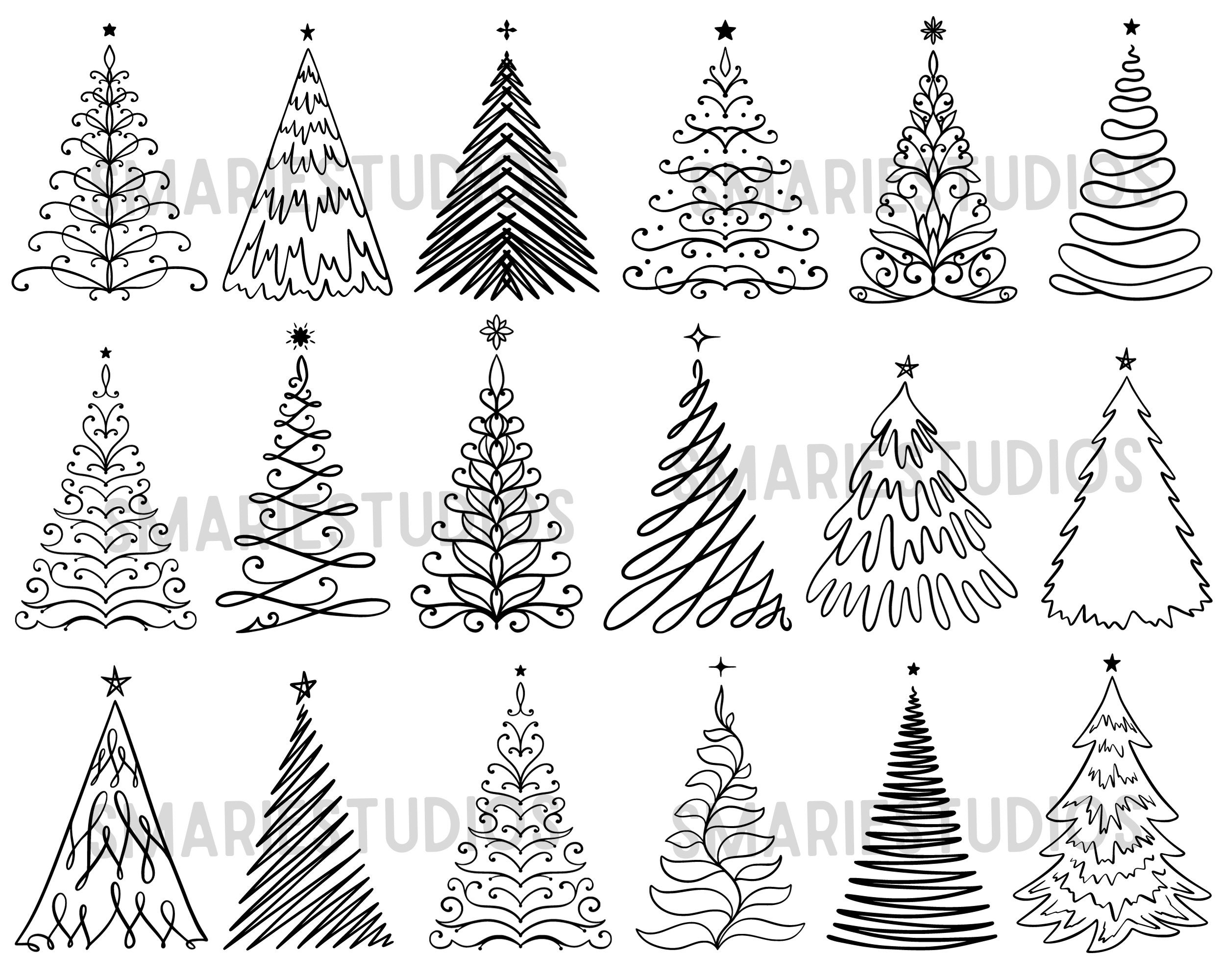 ELEGANT CHRISTMAS TREE Line Art Svg Bundle Luxury Festive Trees Holiday ...