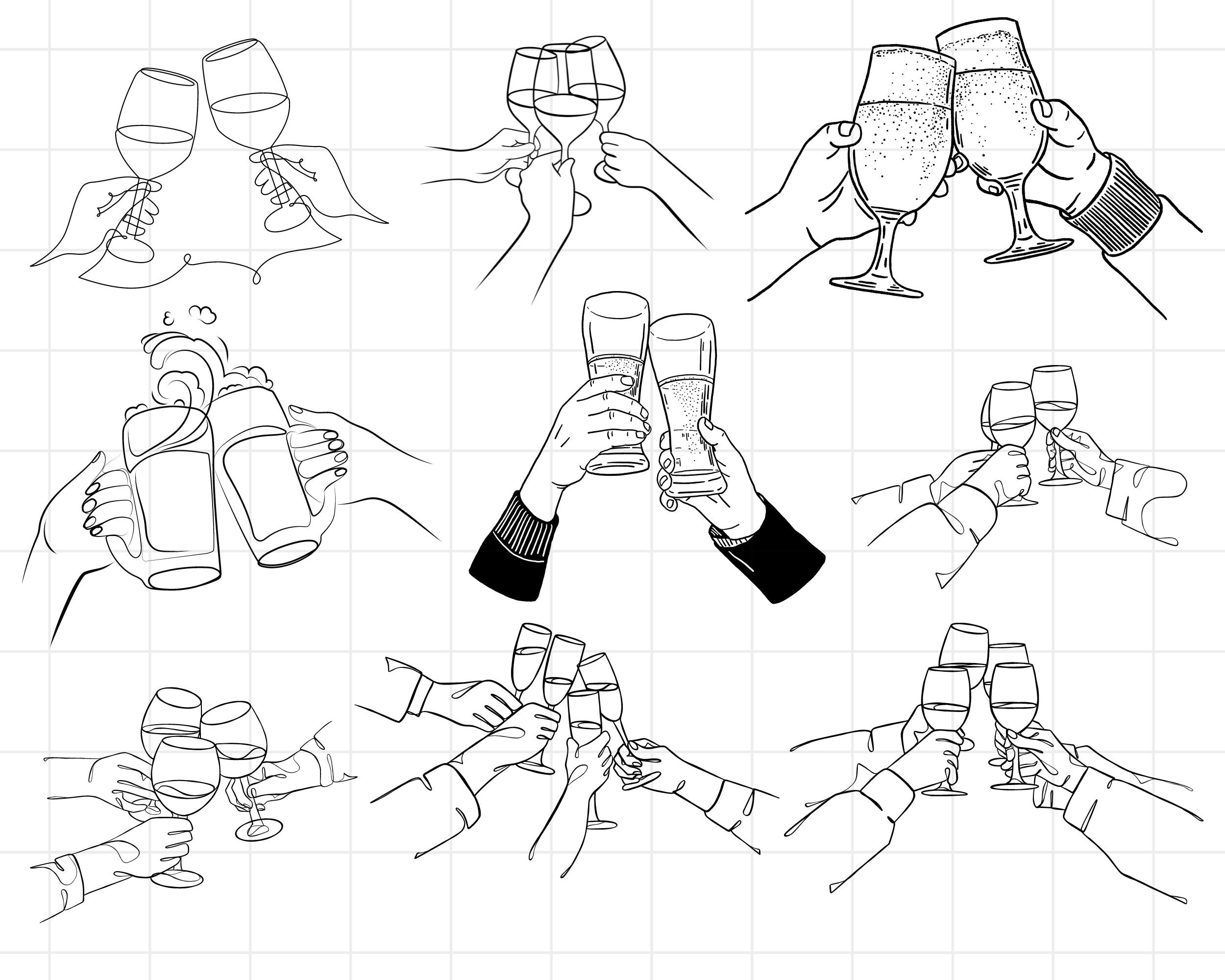 DRINKS CLINKING CELEBRATION Svg Images Line Art New Years Drinks Happy ...