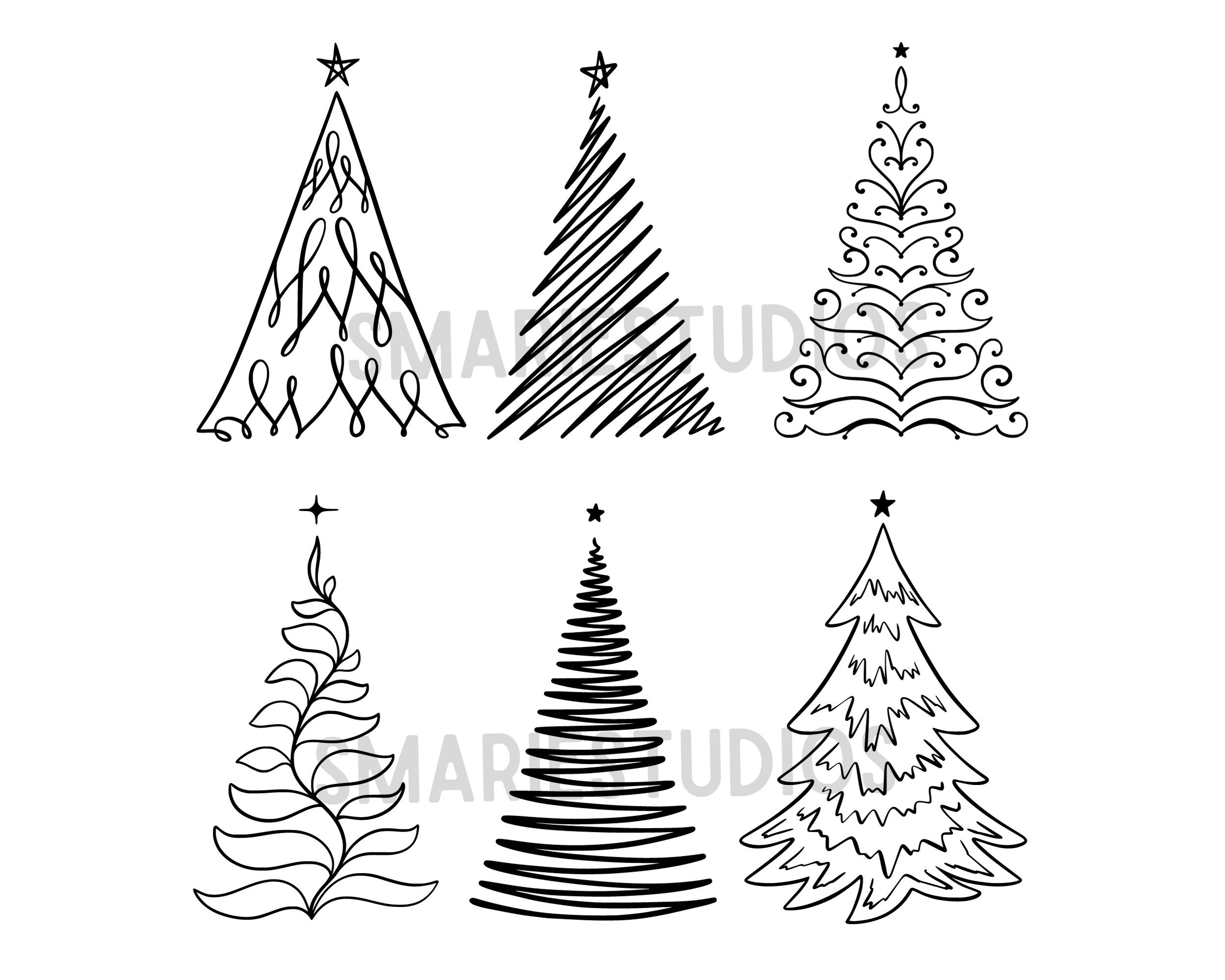 ELEGANT CHRISTMAS TREE Line Art Svg Bundle Luxury Festive Trees Holiday ...