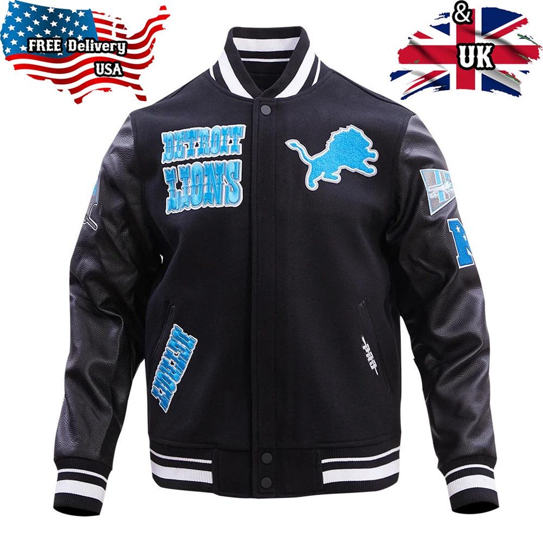 Men's Varsity Letterman Jacket - Black Wool and Leather, Classic ...