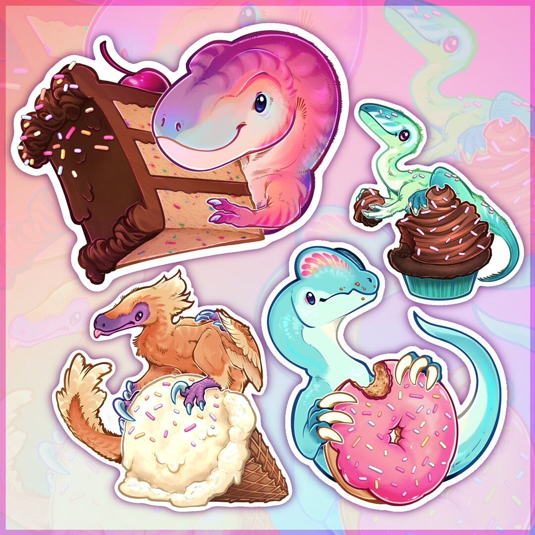 Sweet Sharp Teeth Vol. 1! / Dinosaur Dessert Cute Vinyl Sticker Set - Etsy