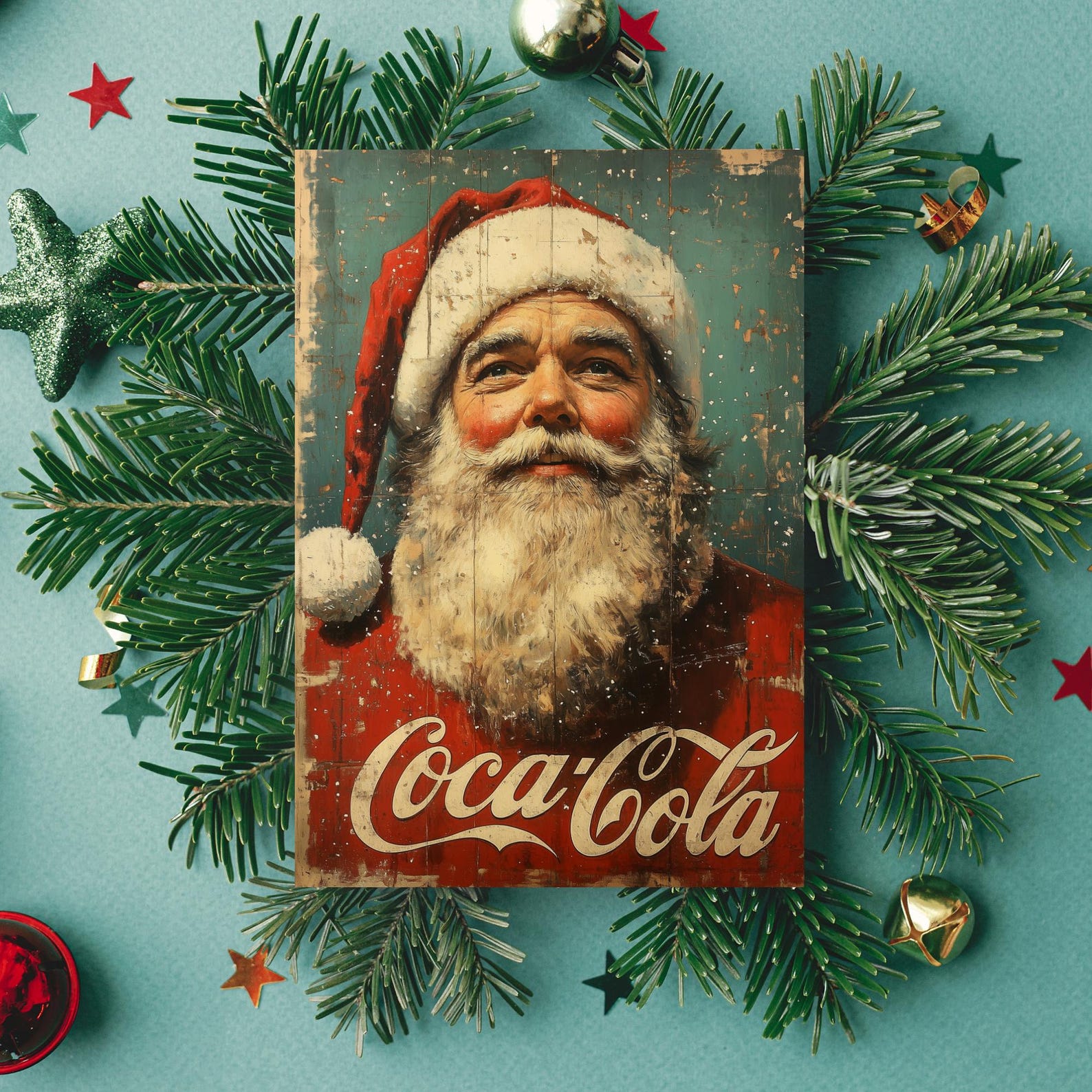 Vintage Coca-cola Santa Claus Wall Art Rustic Christmas Digital ...