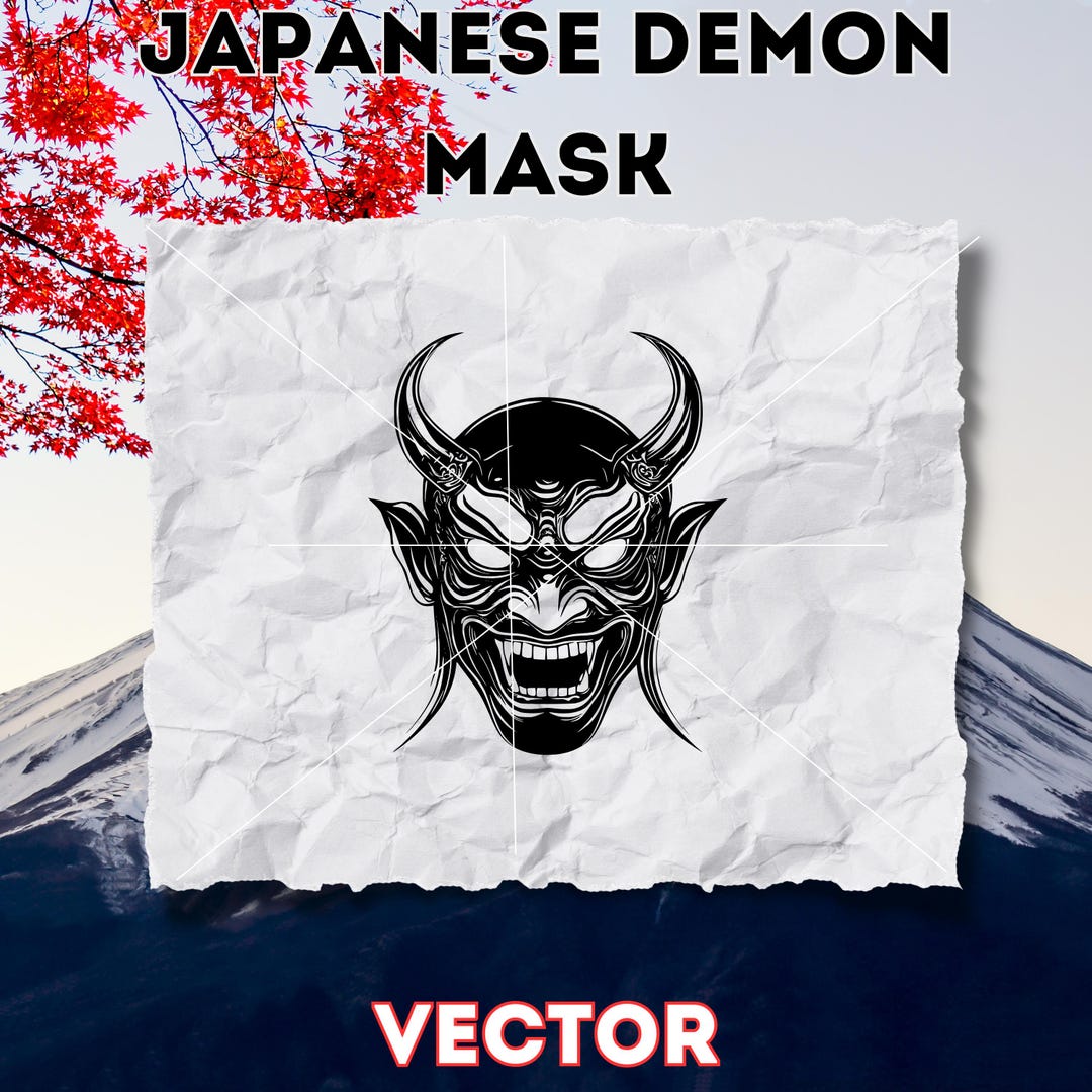 Japanese Demon Mask SVG Digital Download Intricate Oni Vector Art for ...