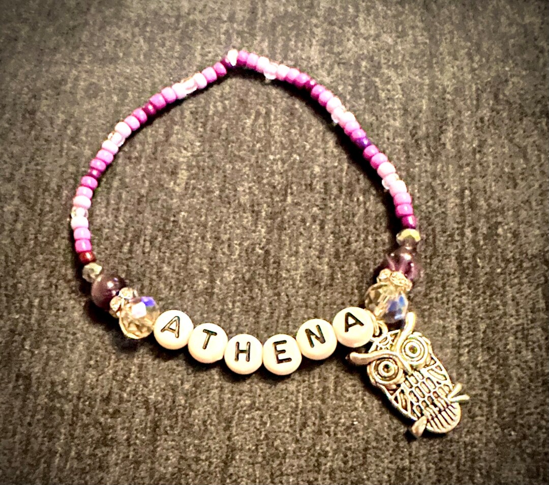 Athena Purple Beaded Friendship Bracelet With Owl Charm and Amethyst ...