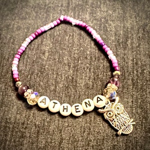 Athena Purple Beaded Friendship Bracelet With Owl Charm and Amethyst ...