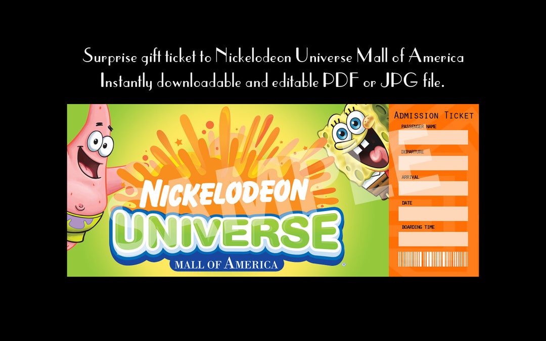 Gift Ticket for Nickelodeon Universe Mall of America - Etsy