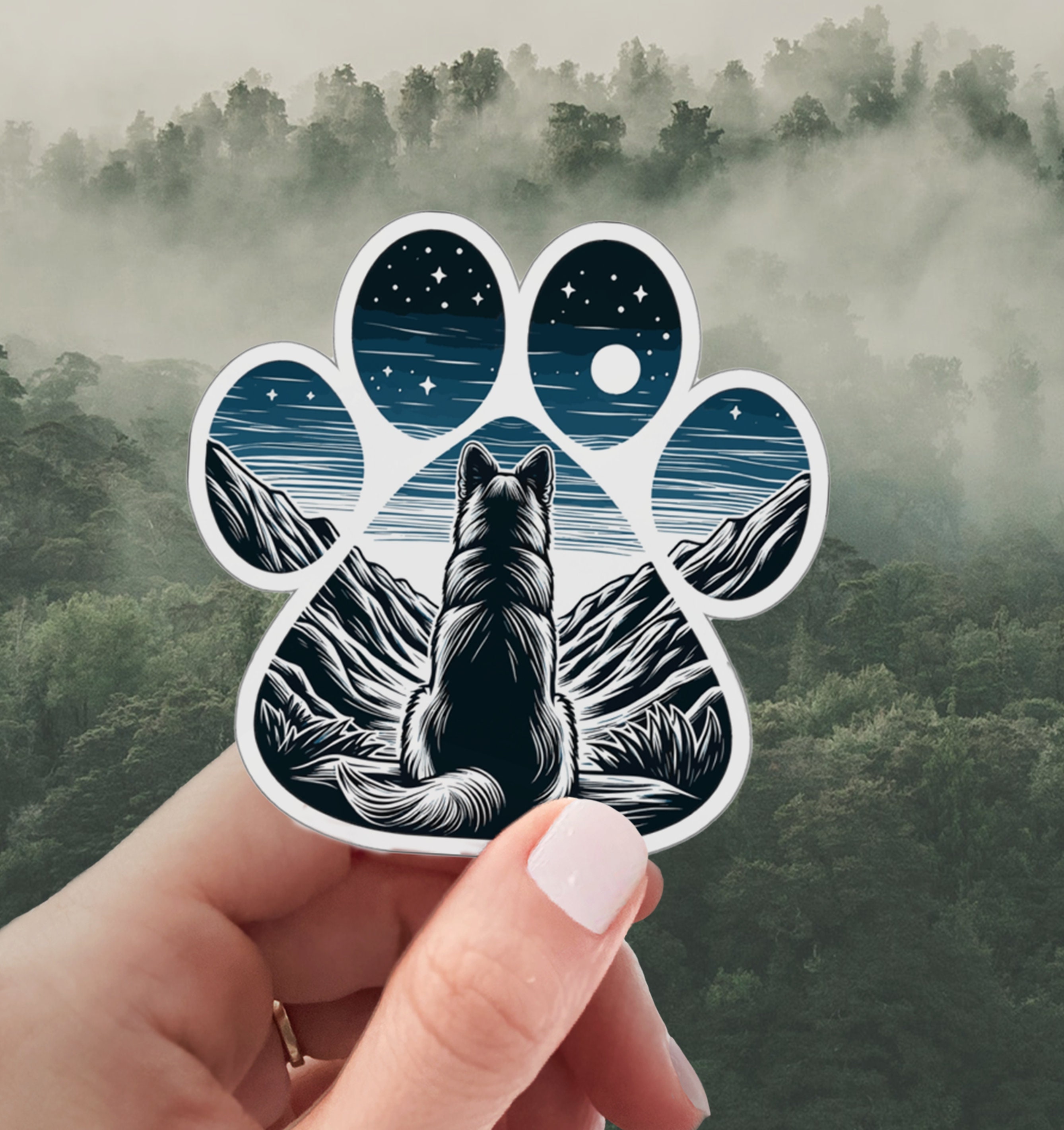 Dog Paw Sticker I Mountain Dog Sticker, Hiking Sticker, Dog Night ...