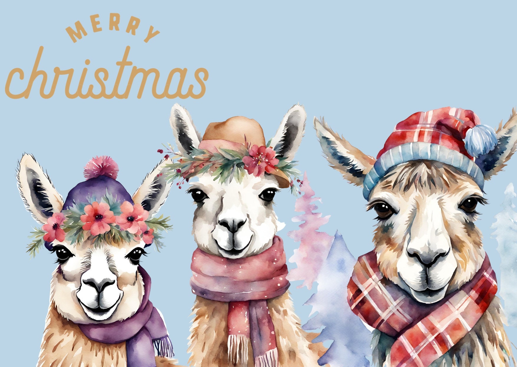 Winter Llama Watercolor Clip Art, Christmas Llama, PNG, Digital ...