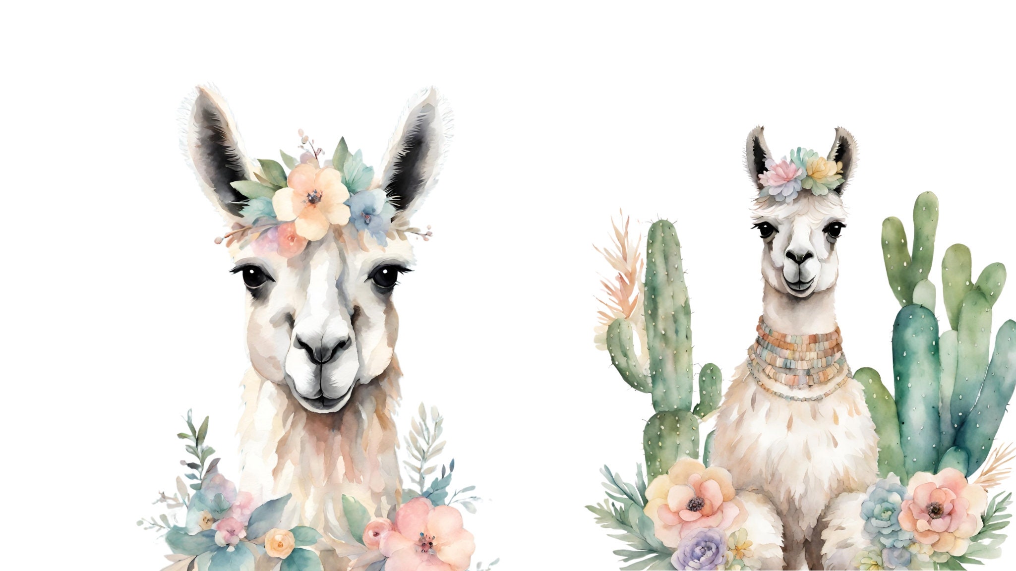 Boho Llama Watercolor Clipart Set, 16 PNG Images, Neutral Soft Color ...