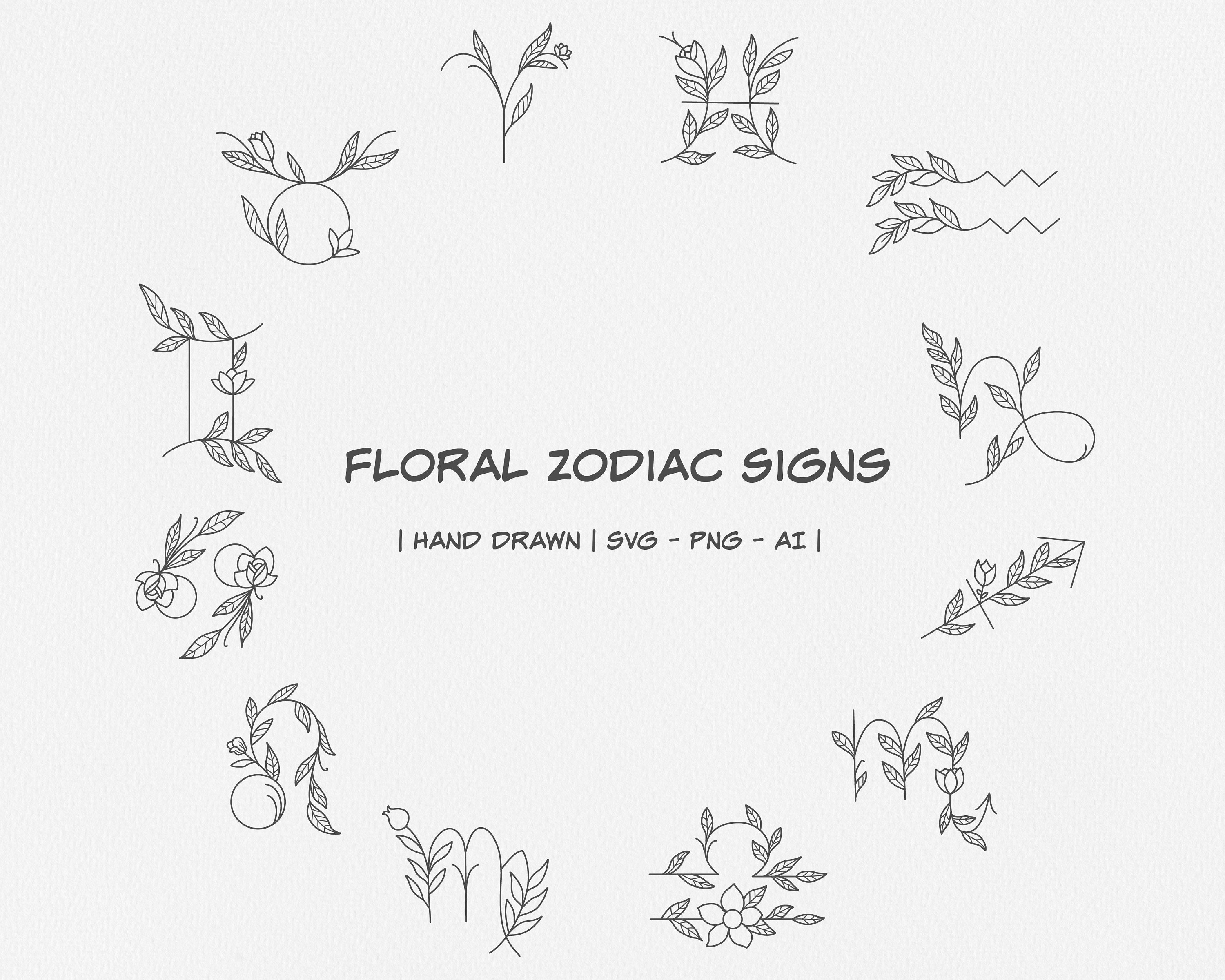 Floral Zodiac Signs, Engraving, Zodiac Signs Svg, Zodiac Clip Art ...