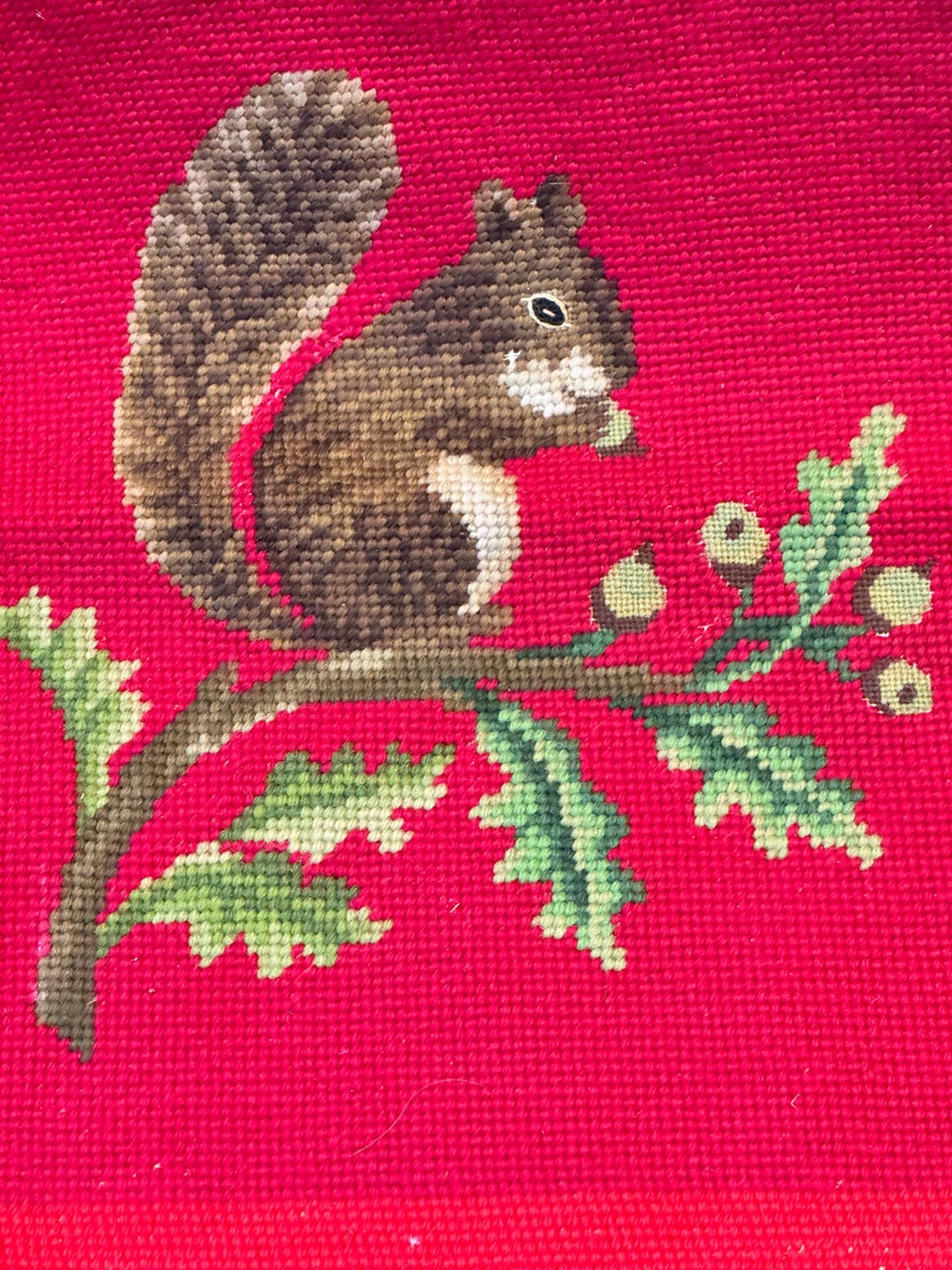 Vintage Needlepoint Handmade Hand Stitched Needlepoint Squirrel Wall ...