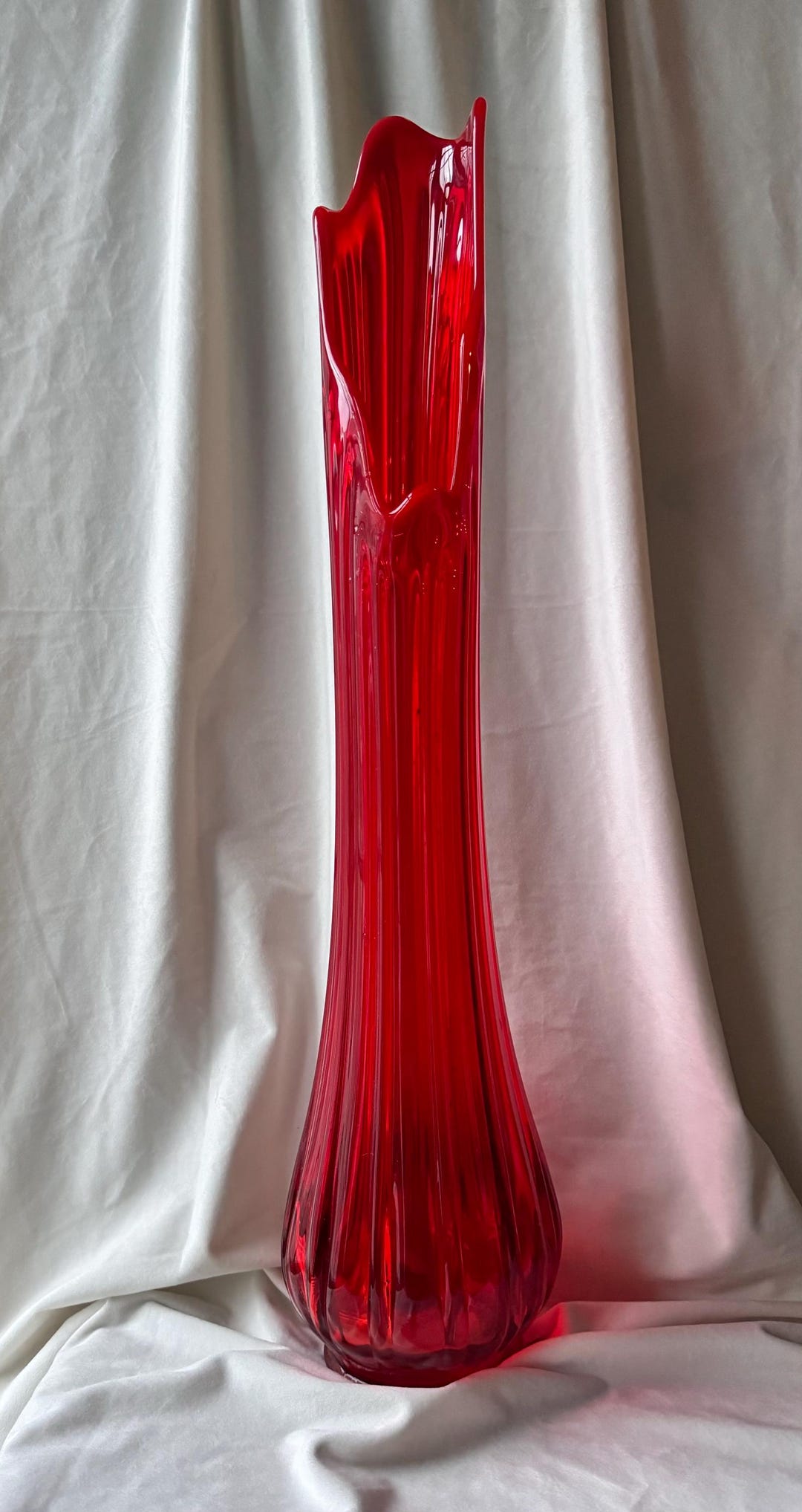 Red MCM Swung Vase Red Flame Ribbed 25.5 Inch LE Smith Large Floor Vase ...