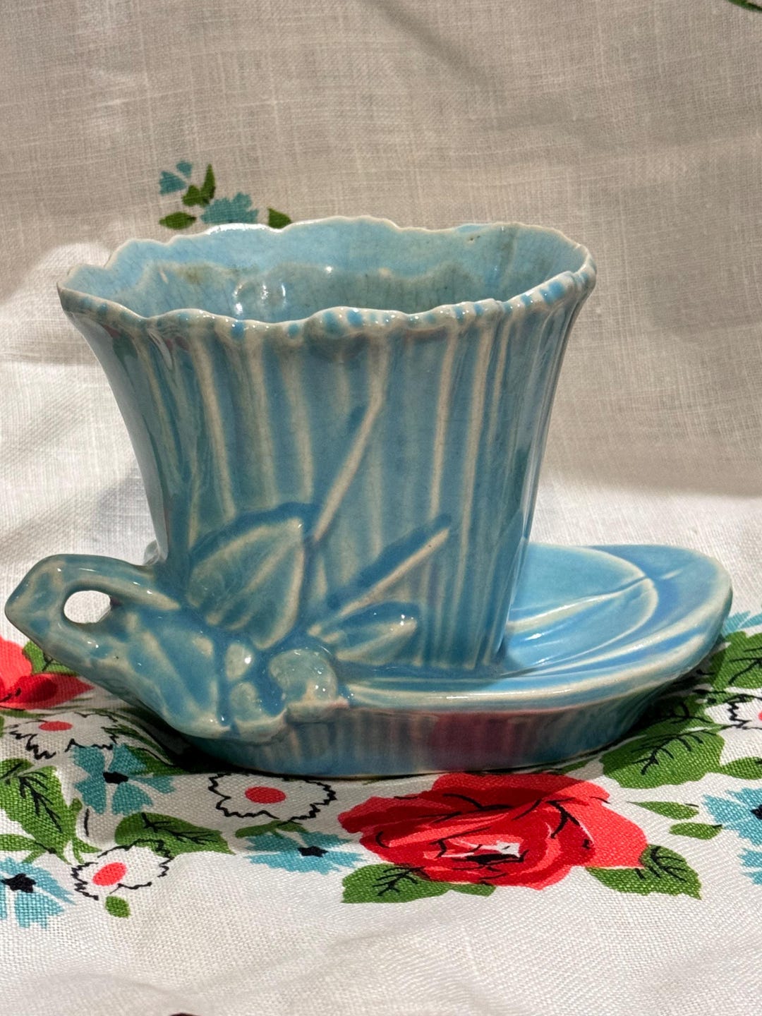 Mccoy Planter Turquoise Blue Water Lily Flower Pot MCM Mccoy ...