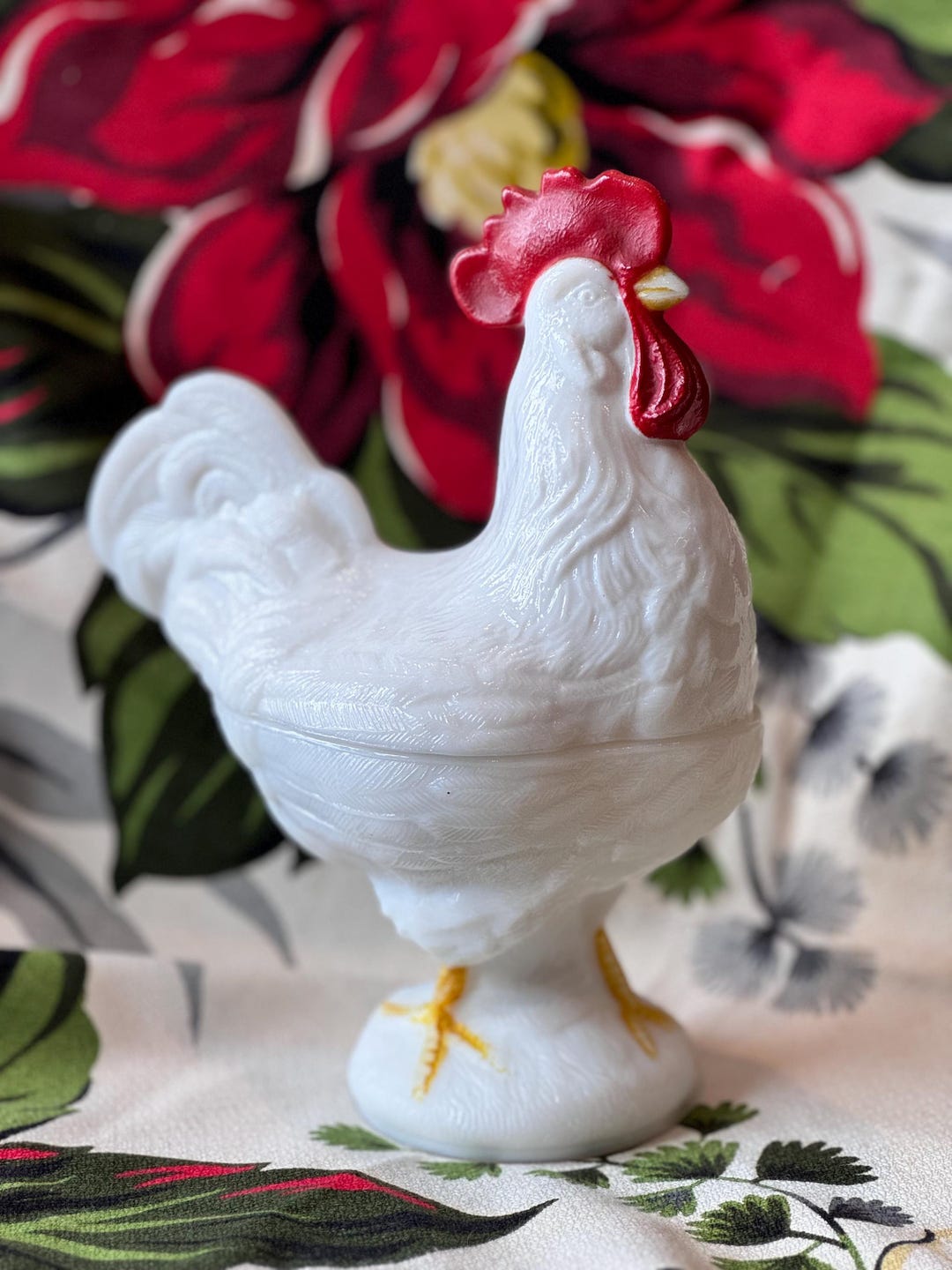 White Chicken Candy Dish Milk Glass Vintage Chicken MCM Glassware ...