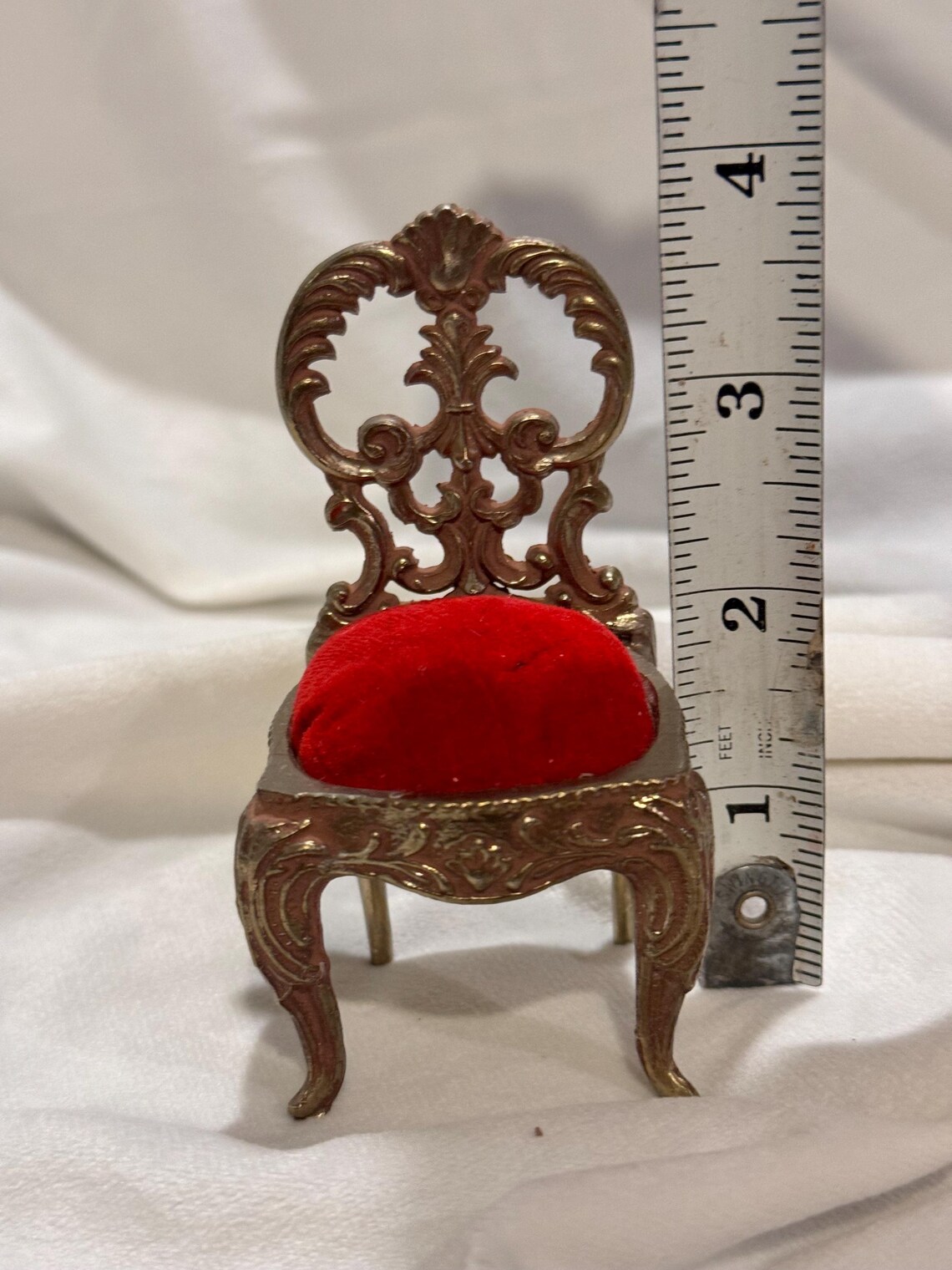 Pin Cushion Vintage Metal Chair With Red Velvet Seat Fancy Pin Cushion ...