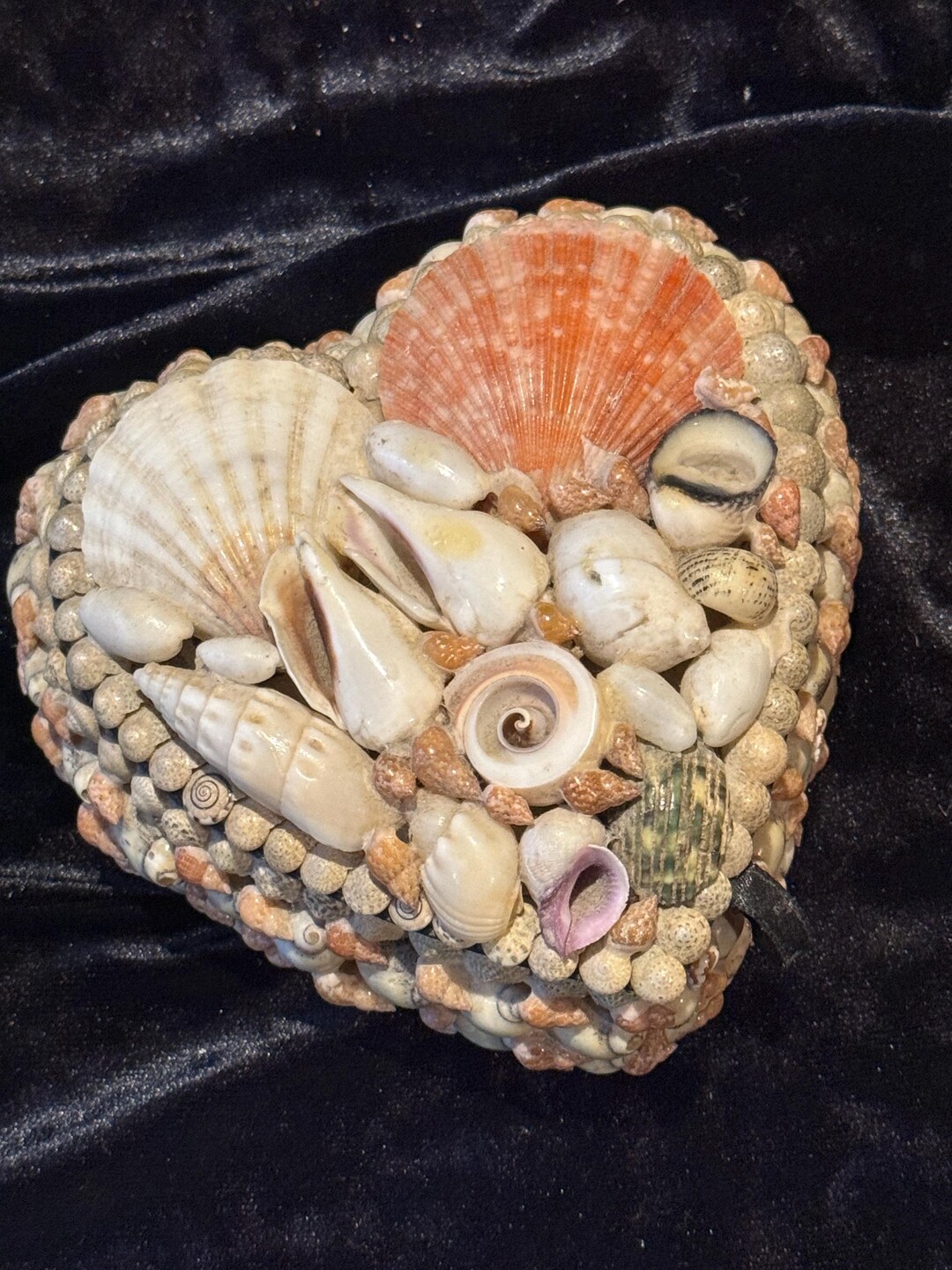 Seashell Heart Shaped Box With Lid Vintage Seashell Handmade Box With ...