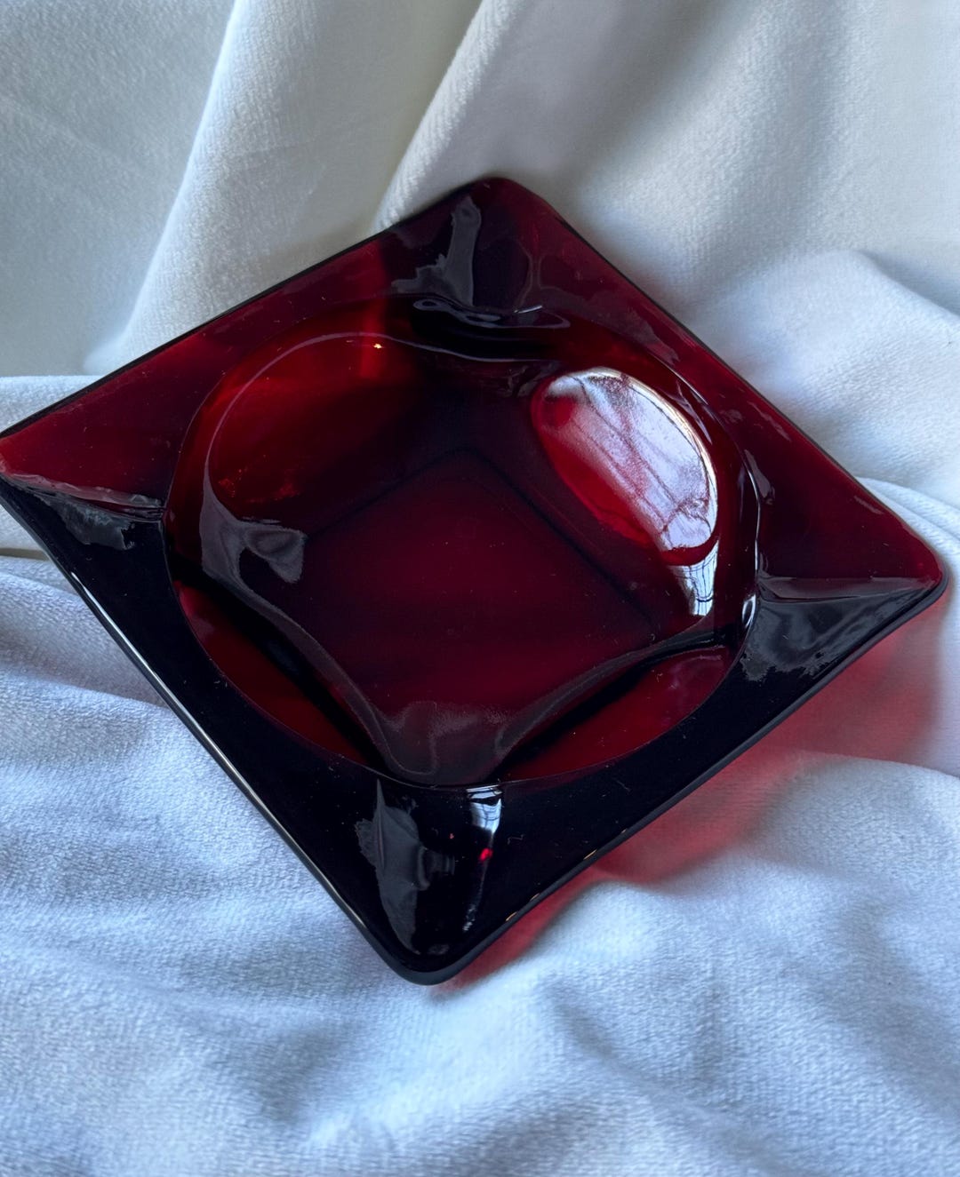 Ruby Red Depression Glass Ashtray Red Glassware Antique Glassware ...