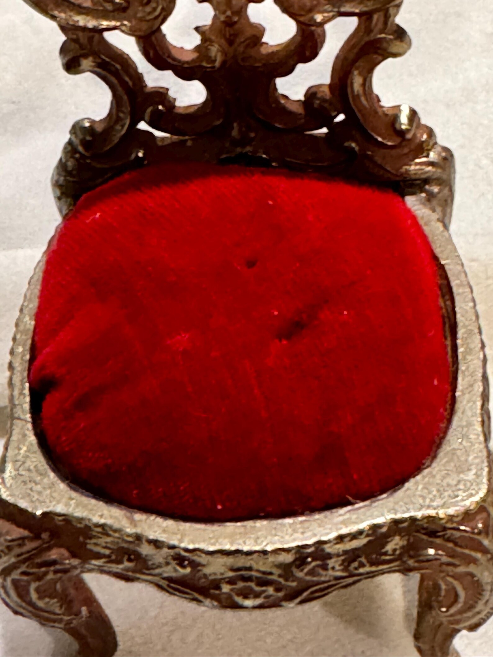 Pin Cushion Vintage Metal Chair With Red Velvet Seat Fancy Pin Cushion ...