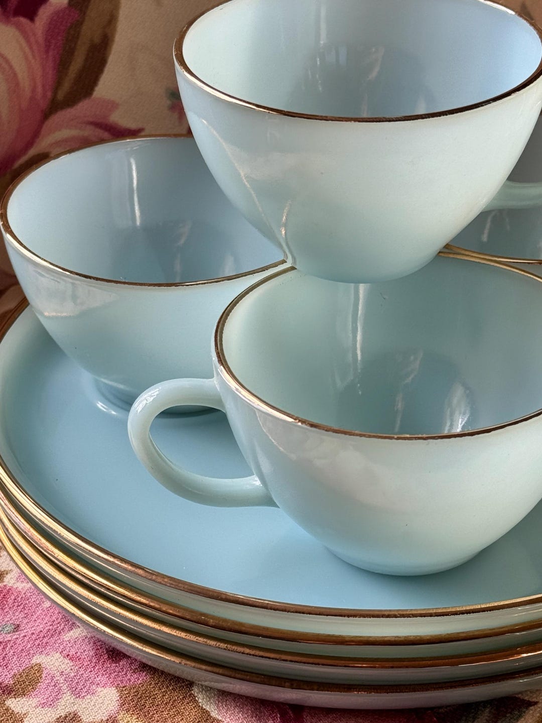 Vintage Fire King Snack Sets: Delphite Blue Glassware, Gold Rim - Etsy