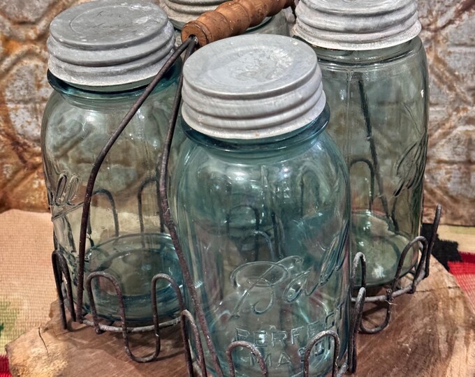 Antique Mason Jars With Zinc Lids With Wire Carrier Wire Jar Carrier ...