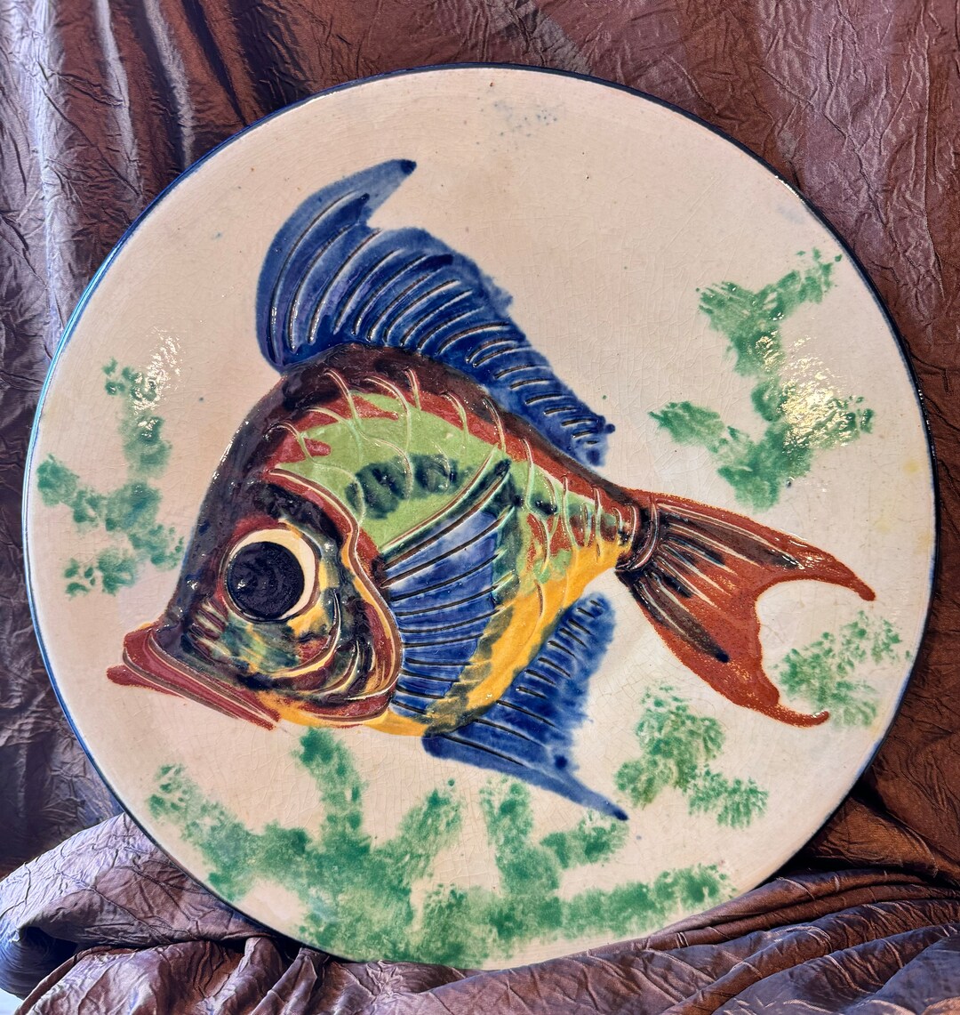 Vintage Hand-painted Fish Plate: Red Clay Pottery Wall Decor - Etsy