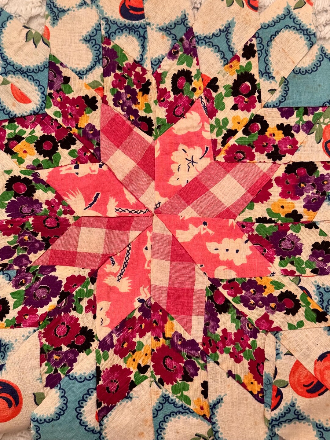 Quilt Blocks Hand Stitched Vintage Fabric Star Pattern Textiles Set of ...