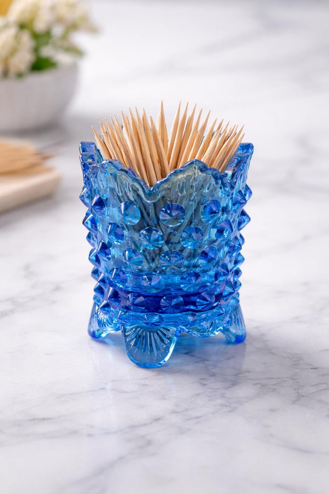 Vintage Blue Hobnail Glass Toothpick Holder: Mini Glass Footed Vase - Etsy