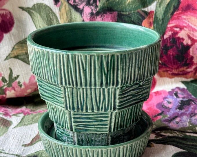 Mccoy Planter Green Basket Weave. Mc Coy Pot Flower Pot Planter Vintage ...