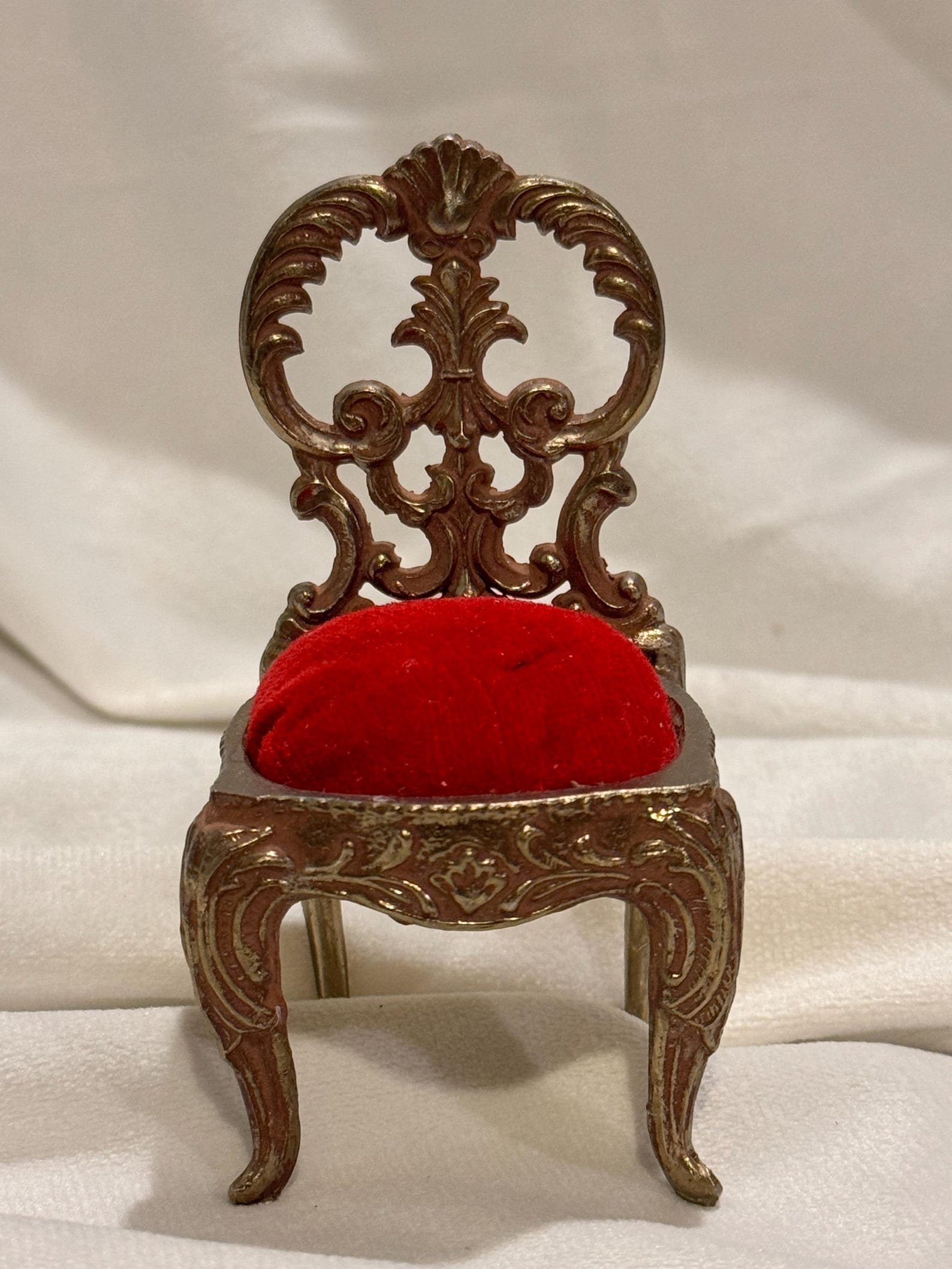 Pin Cushion Vintage Metal Chair With Red Velvet Seat Fancy Pin Cushion ...